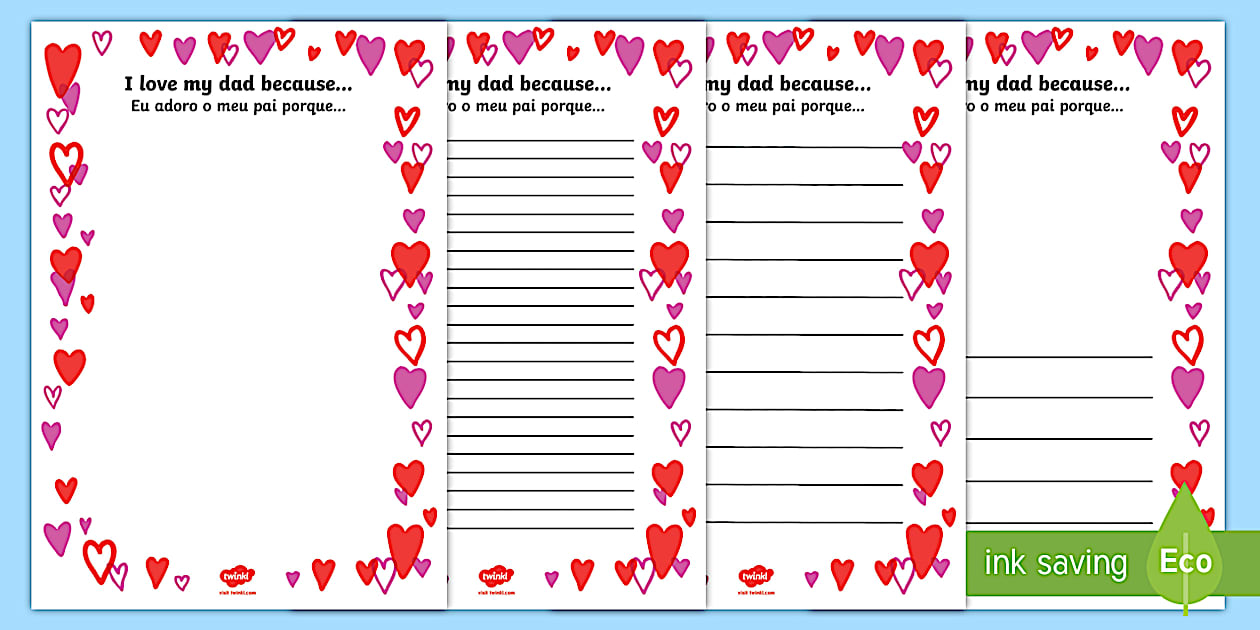 Father's Day I Love My Dad Because... Full Page Borders English ...