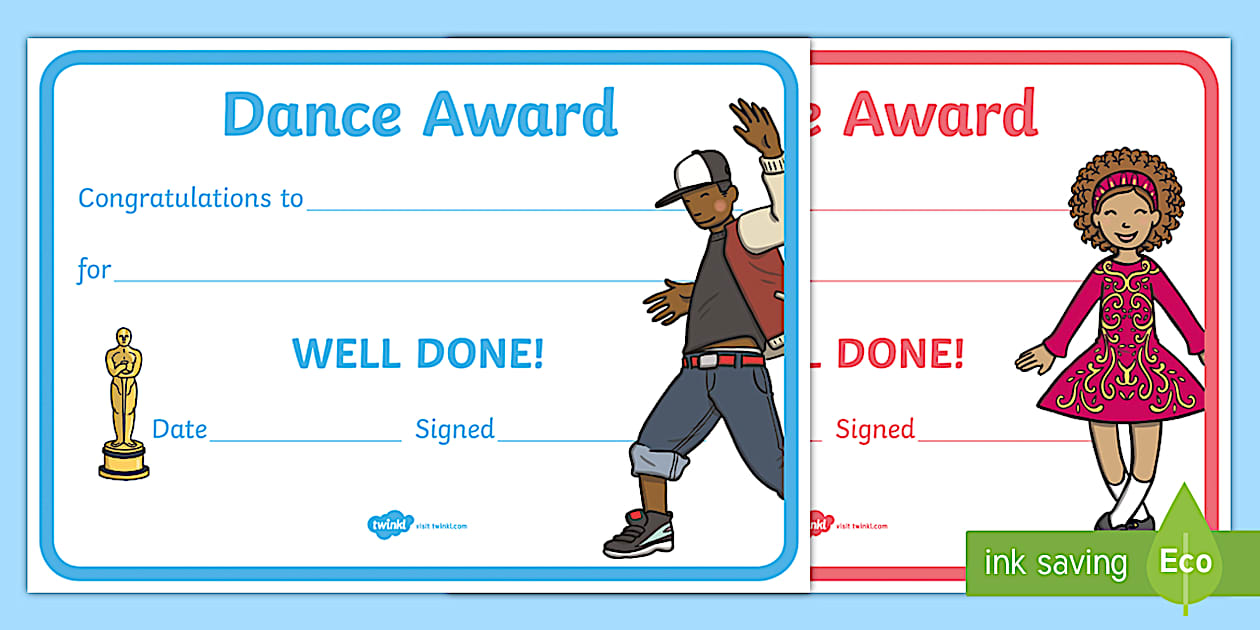 Dance Award | Printable Dance Certificate Designs | Twinkl