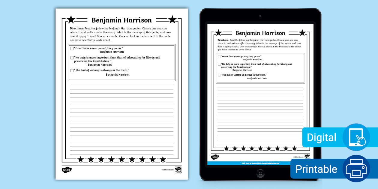 Eighth Grade Benjamin Harrison Writing Connection - Twinkl