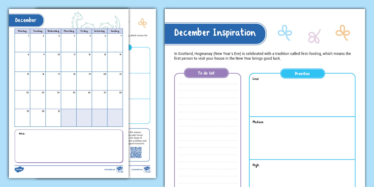 December Educator Monthly Planner (professor feito) - Twinkl