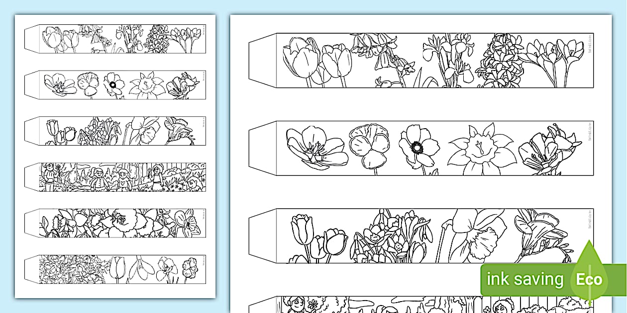 Spring Flower Colouring Paper Chain (teacher made) - Twinkl