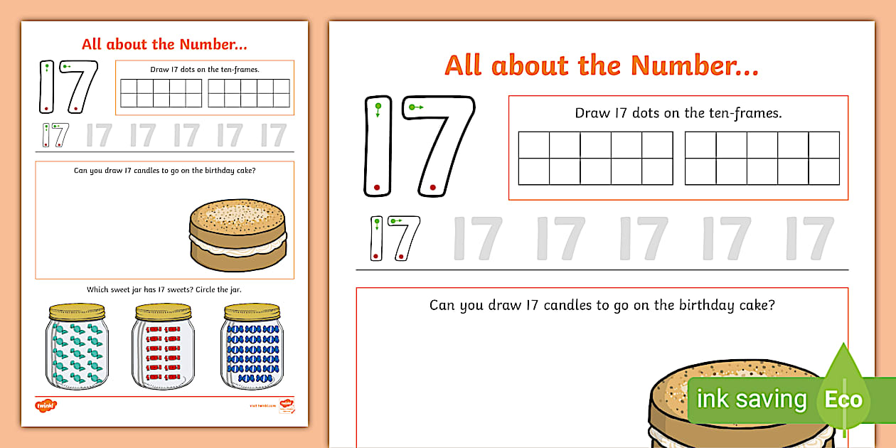 All About Number 17 Worksheet (Teacher-Made) - Twinkl