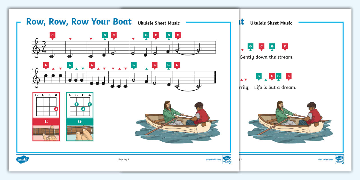 👉 Row, Row, Row Your Boat Ukulele Sheet Music - Twinkl