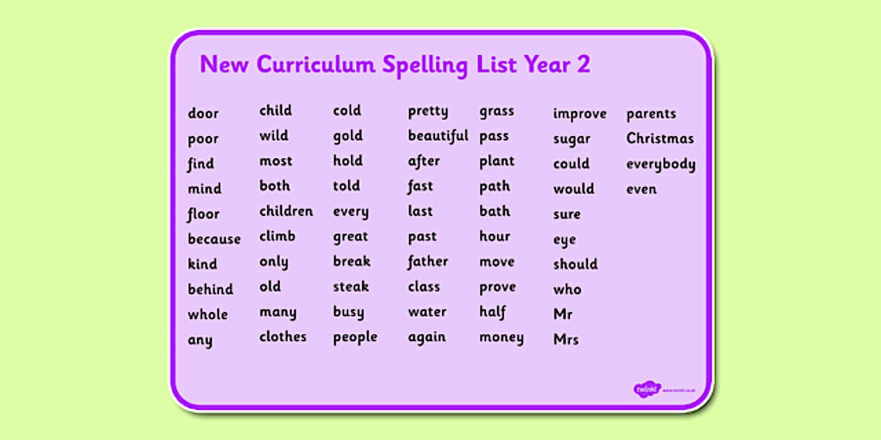 New Curriculum Spelling List Year 2 Word Bank (teacher made)