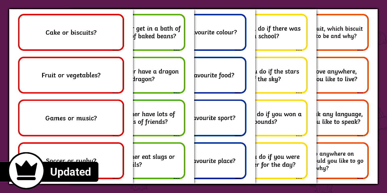 Editable 100 Circle Time Questions to Ask Just for Fun Cards