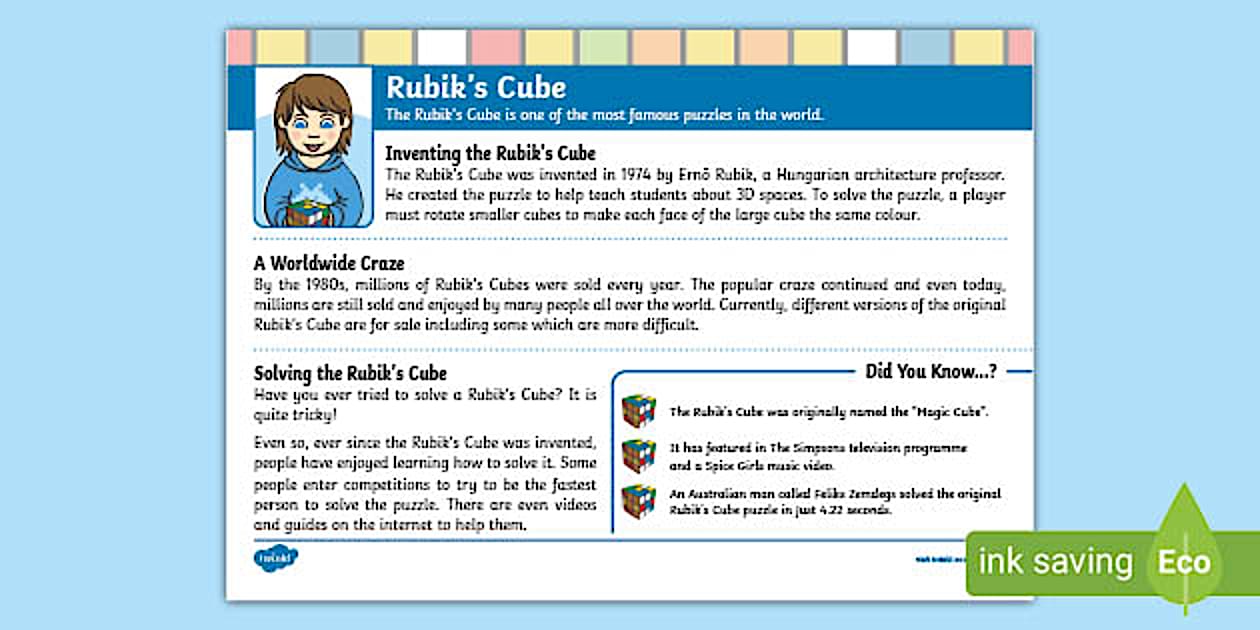 Rubik's Cube Fact File (Hecho por educadores) - Twinkl