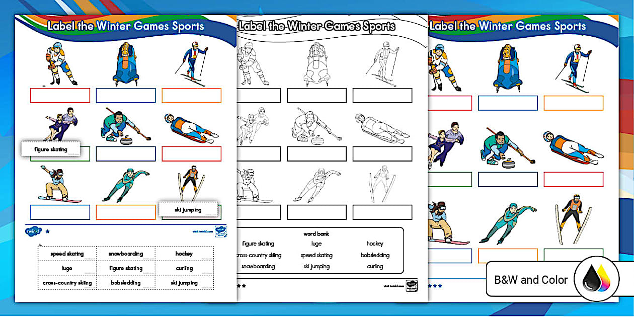 Winter Games Labeling Worksheet For Kids | Twinkl