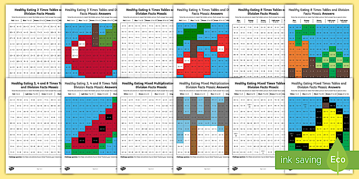 LKS2 Healthy Eating Mosaic Worksheets - Maths - Twinkl