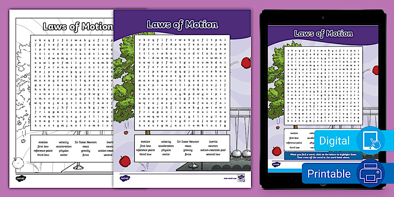 Laws of Motion Word Search for 6th-8th Grade (Teacher-Made)
