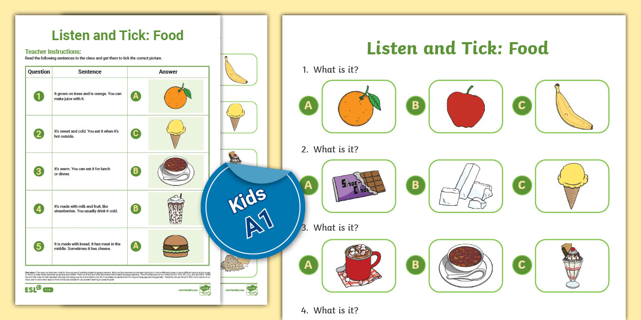 ESL Food Listening Activity Pack (teacher made) - Twinkl