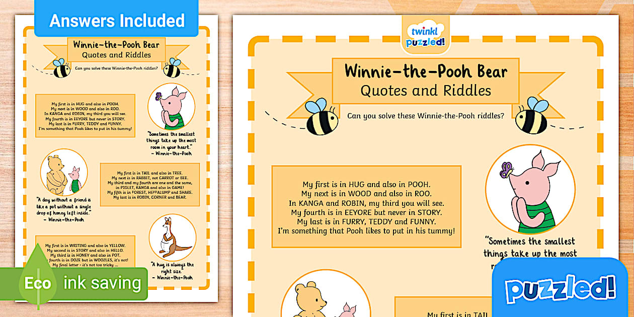 Pooh Bear Quotes and Riddles - Twinkl Puzzled (teacher made)