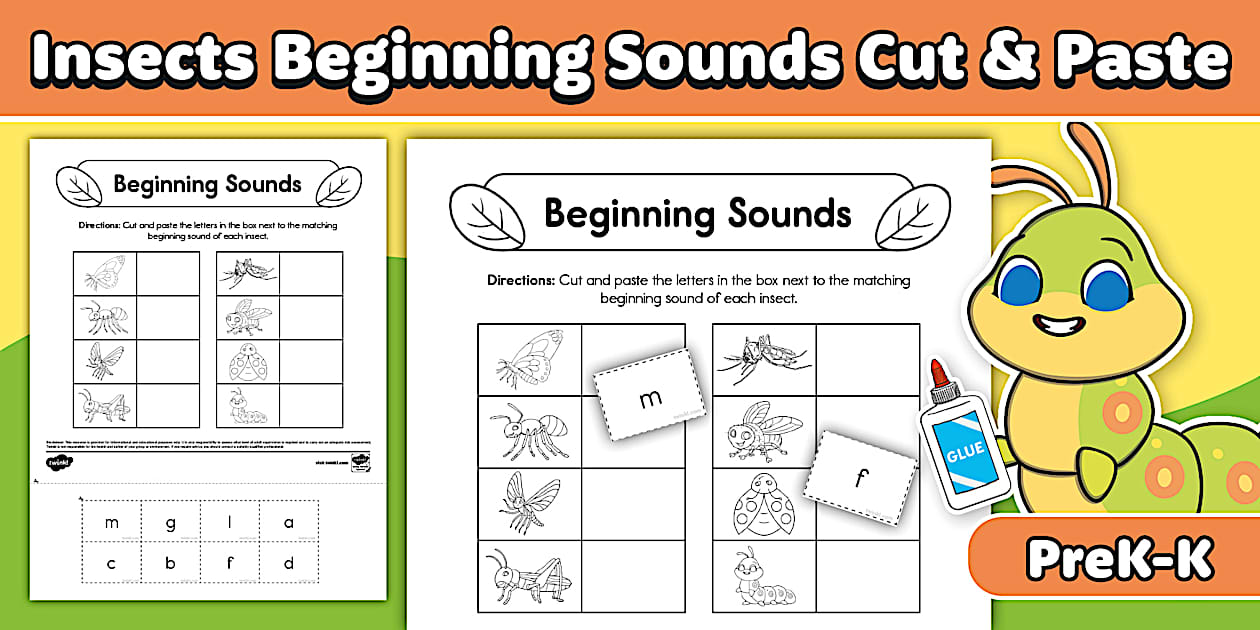Insects Beginning Sounds Cut and Paste Worksheet