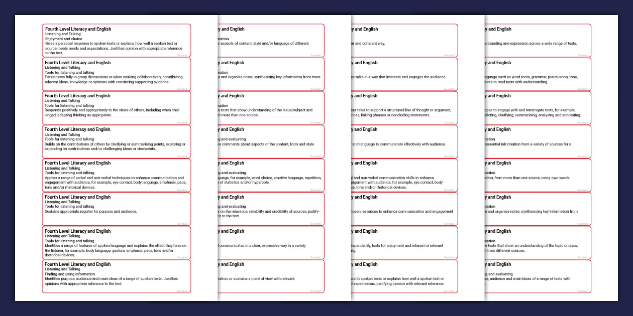 CfE Fourth Level Literacy and English Benchmark Assessment Stickers