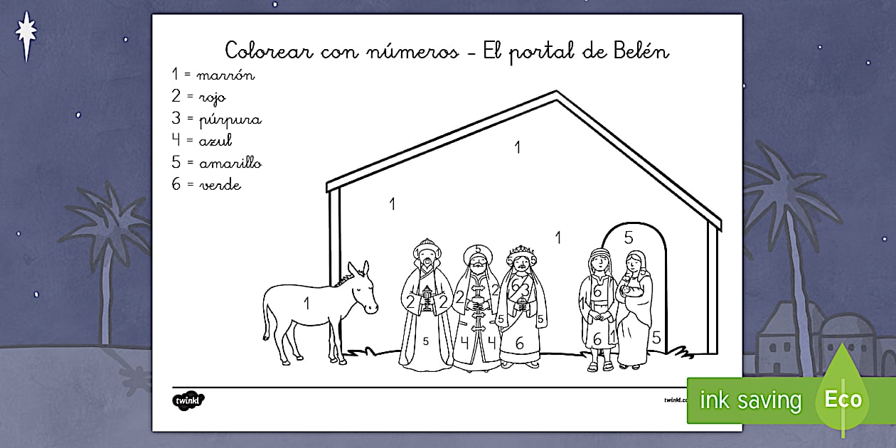 Portal de Belén con los Reyes Magos para colorear - Twinkl