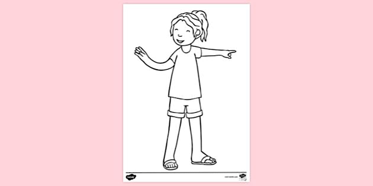 Child Girl Talking Pointing Colouring Sheet | Colouring
