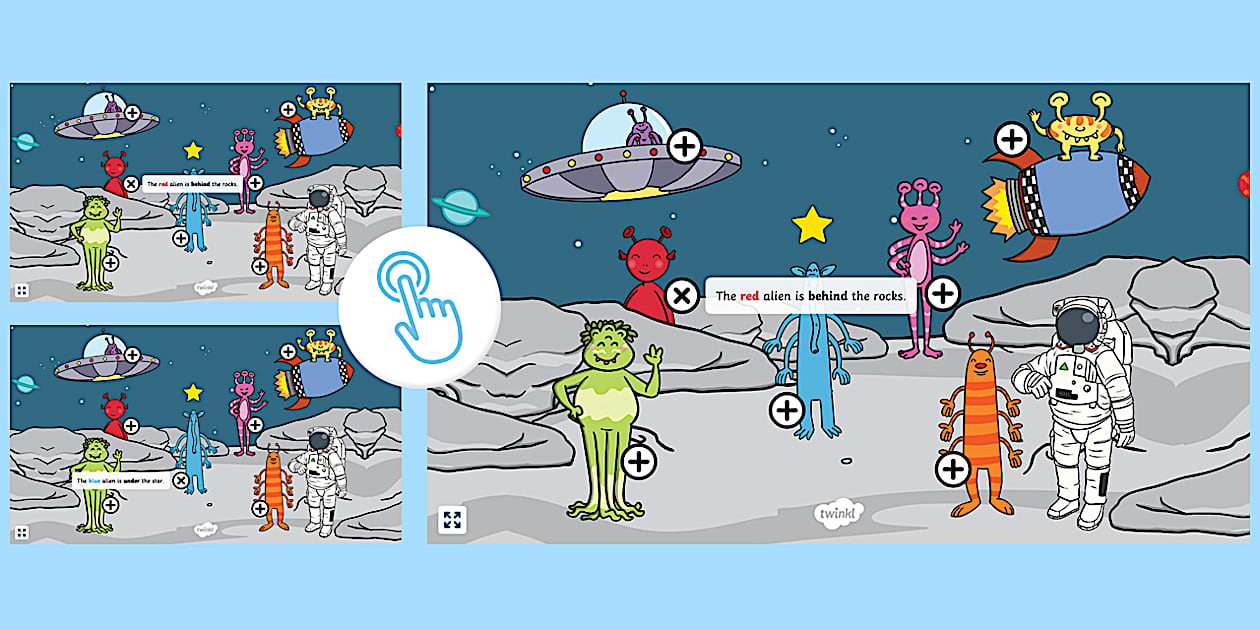 Space Aliens Prepositions Hotspots (teacher made) - Twinkl