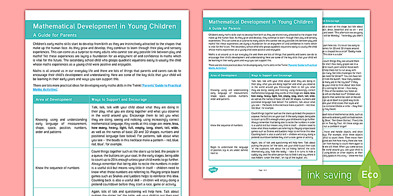 Parents' Guide to Mathematical Development in Young Children