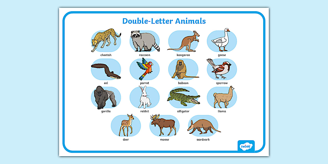 Animals with Double Letters Word Mat (creat de profesori)
