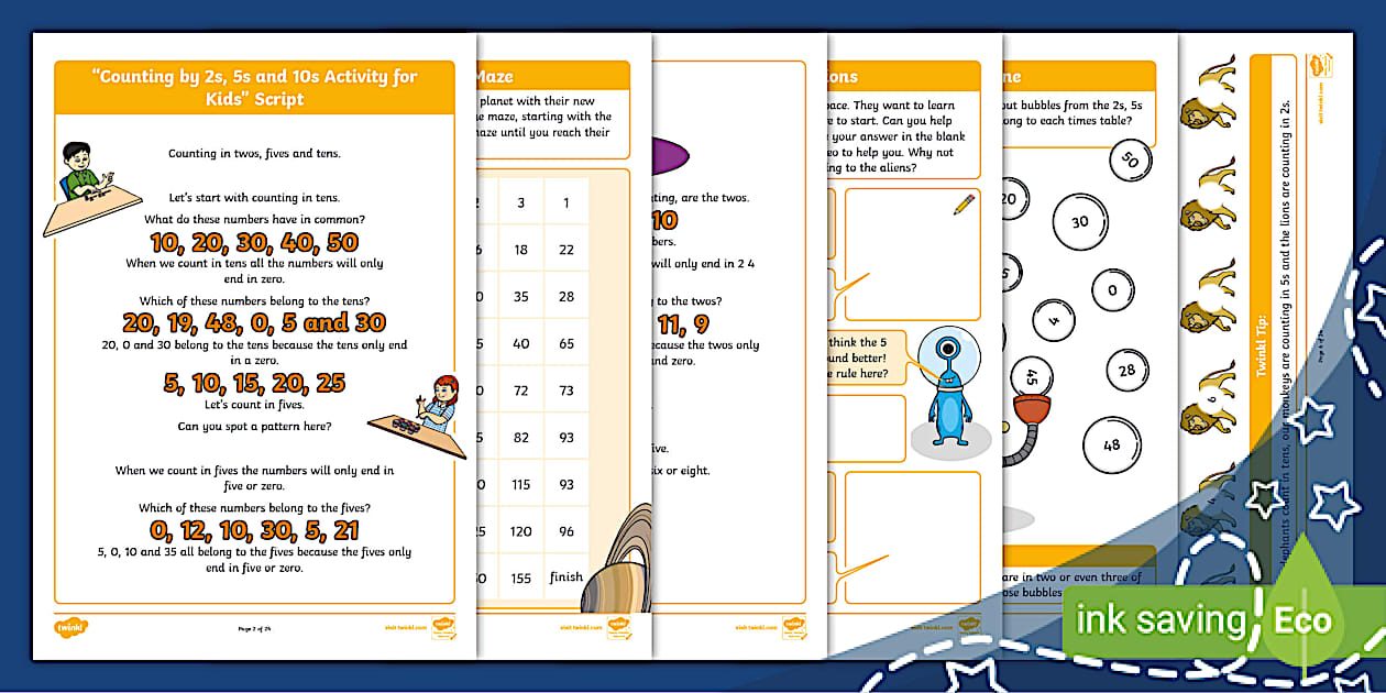 👉 Counting in 2s, 5s and 10s Video Activity Booklet for Kids
