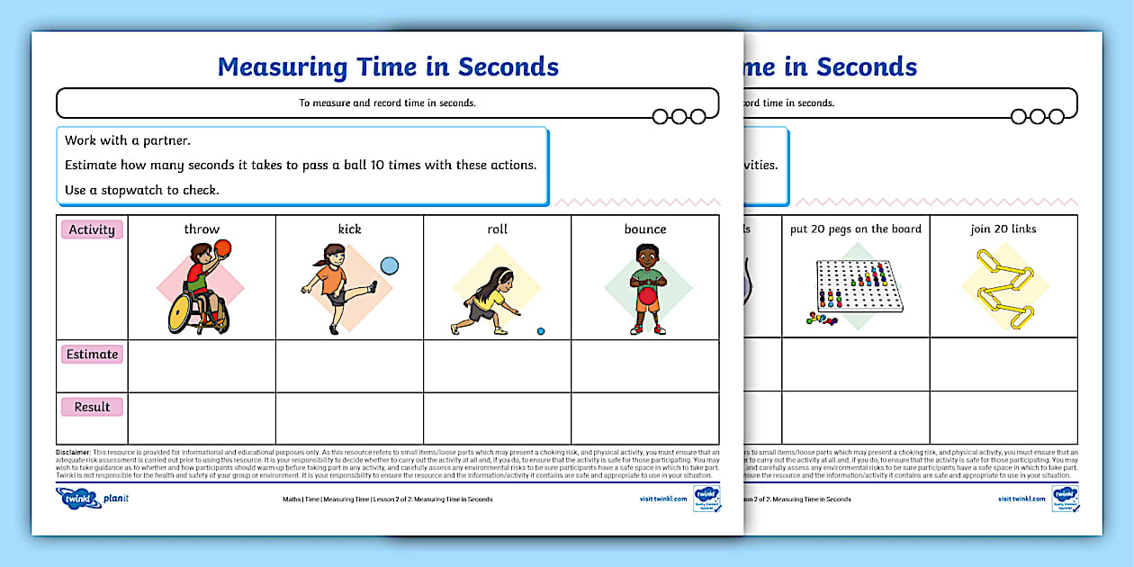 👉 Measuring Time in Seconds Maths Worksheets - Twinkl