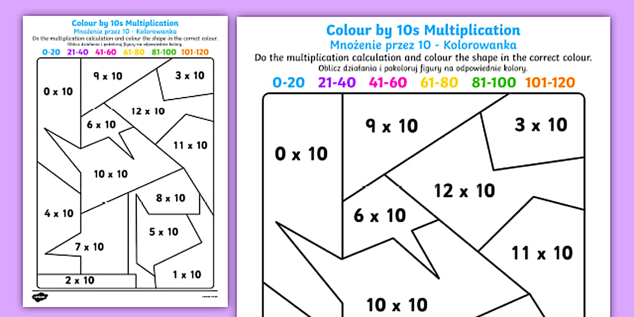 Color by 10s Mulitiplication English/Polish - Color by 10s Mulitiplication
