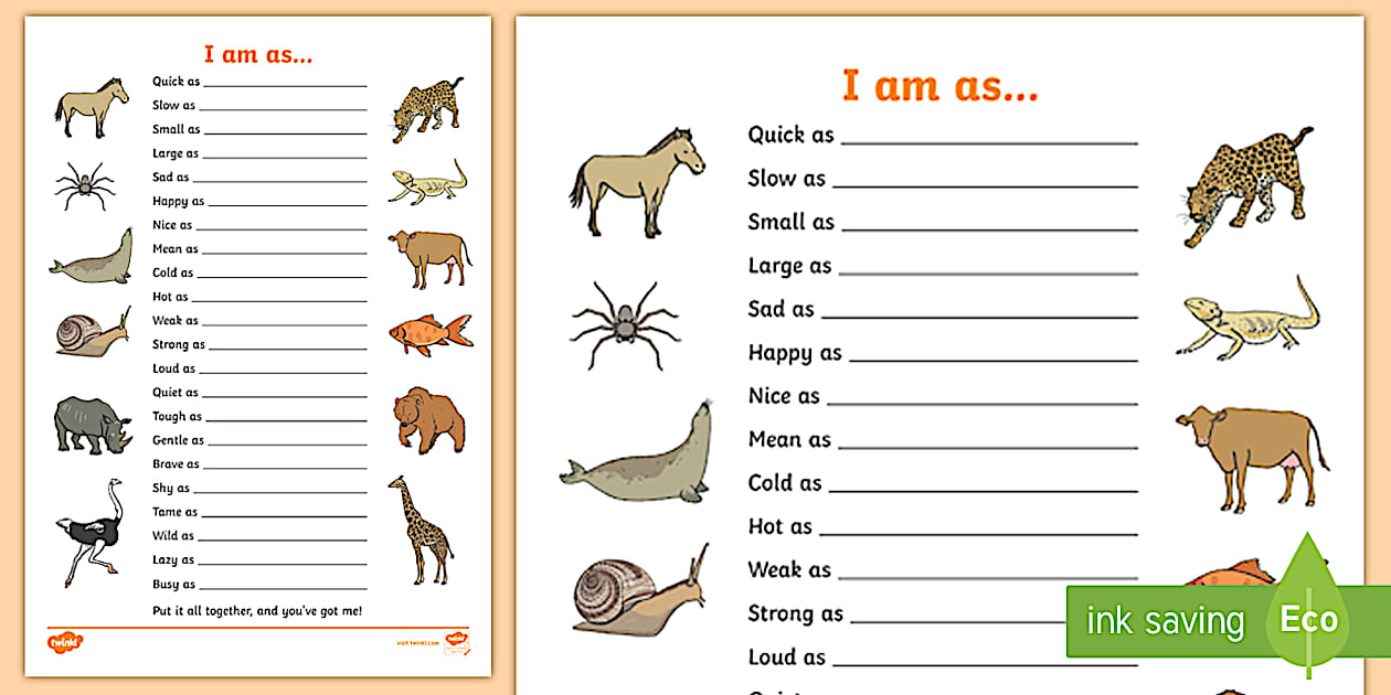 Similes Worksheet | Create Your Own | Twinkl (teacher made)