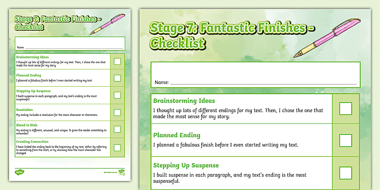Stage 7: Fantastic Finishes - Checklist (teacher made)