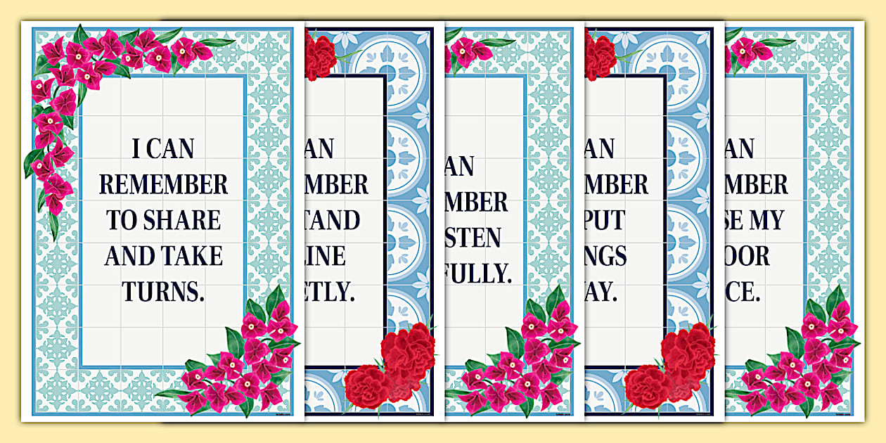 Floral Ceramics-Themed Good Manners Display Posters