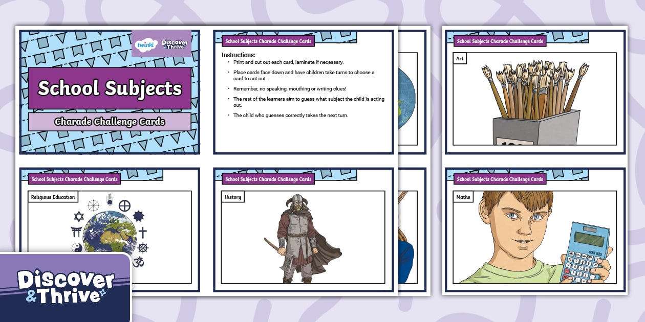 School Subject Charade Challenge Cards