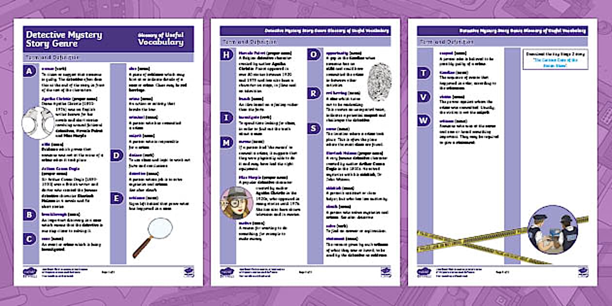 Mystery Genre Vocabulary | Detective Mystery Genre Glossary