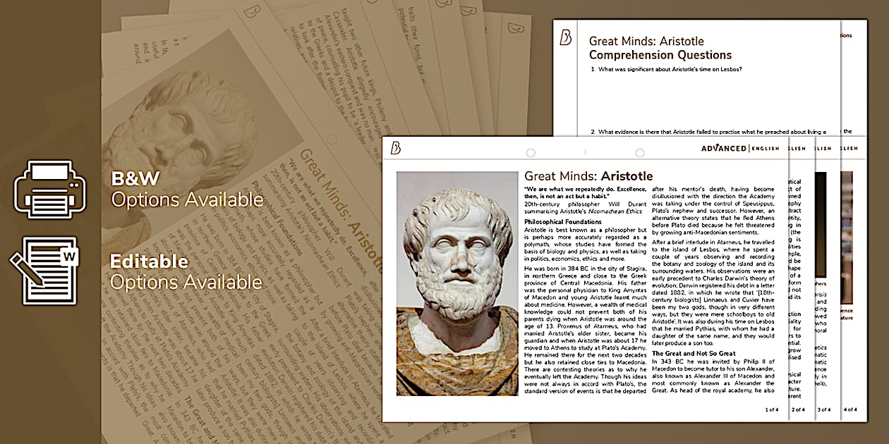 KS5 Great Minds: Aristotle Reading Comprehension - Twinkl