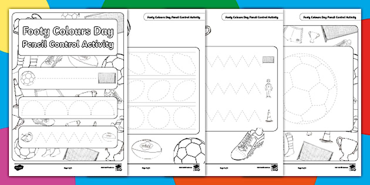 Footy Colours Day Pencil Control Activity (teacher made)