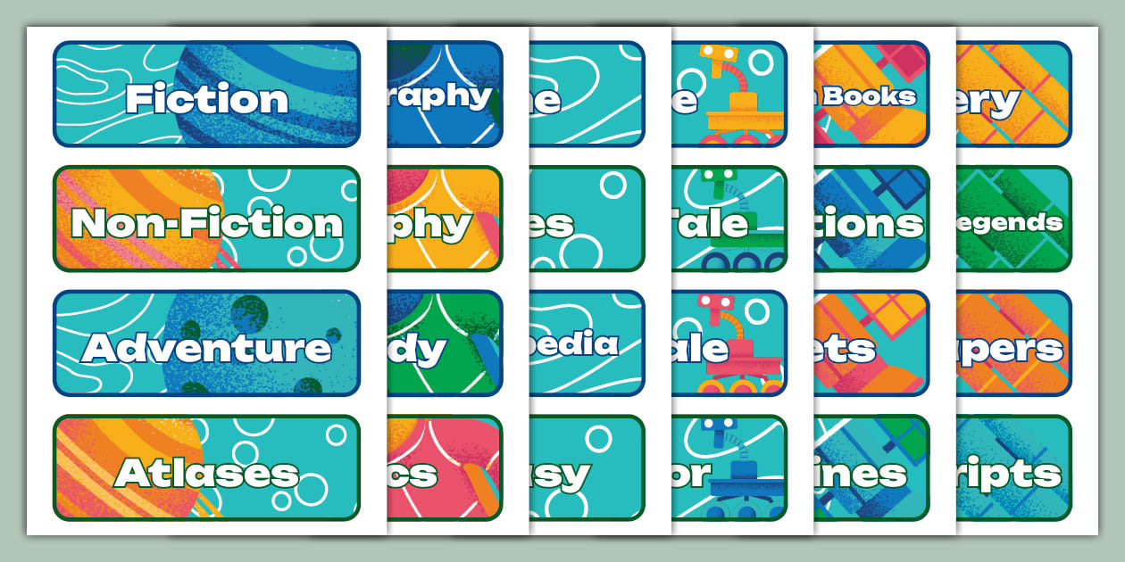 Space-Themed Book Genre Library Labels (teacher made)