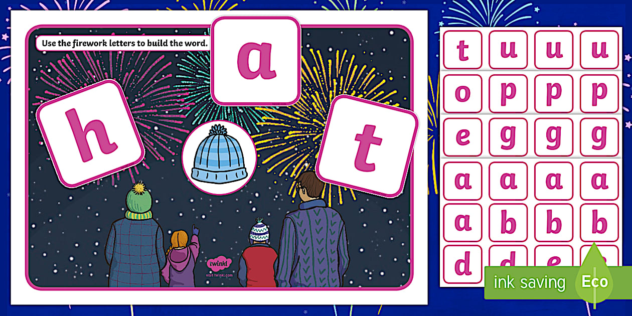 Fireworks CVC Word Building Activity (teacher made) - Twinkl