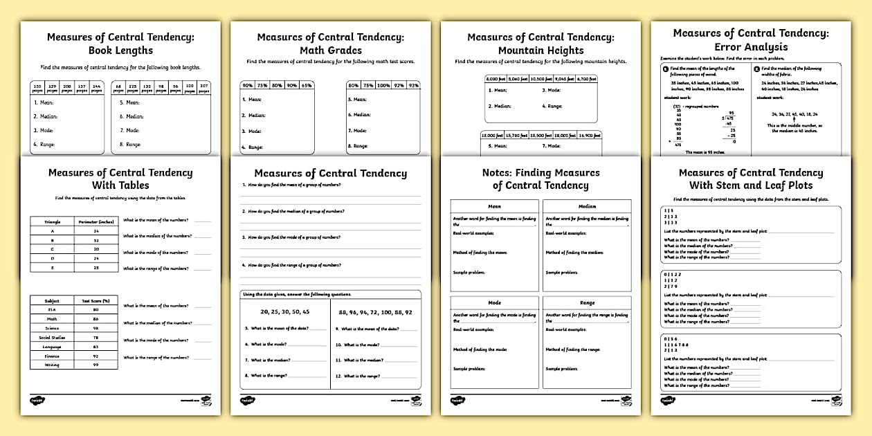 Finding Measures of Central Tendency Activity Pack - Twinkl