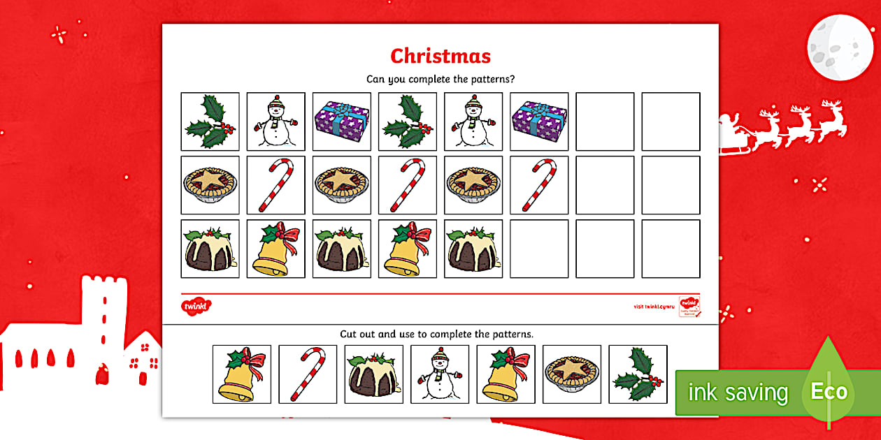 Christmas Complete the Pattern Worksheet (teacher made)