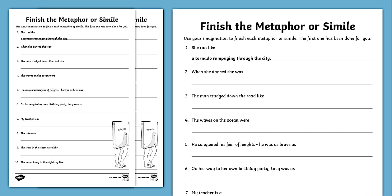 Finish the Metaphors and Similes worksheet - Twinkl