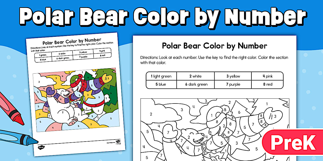 Polar Bear Color by Number to 8 Worksheet