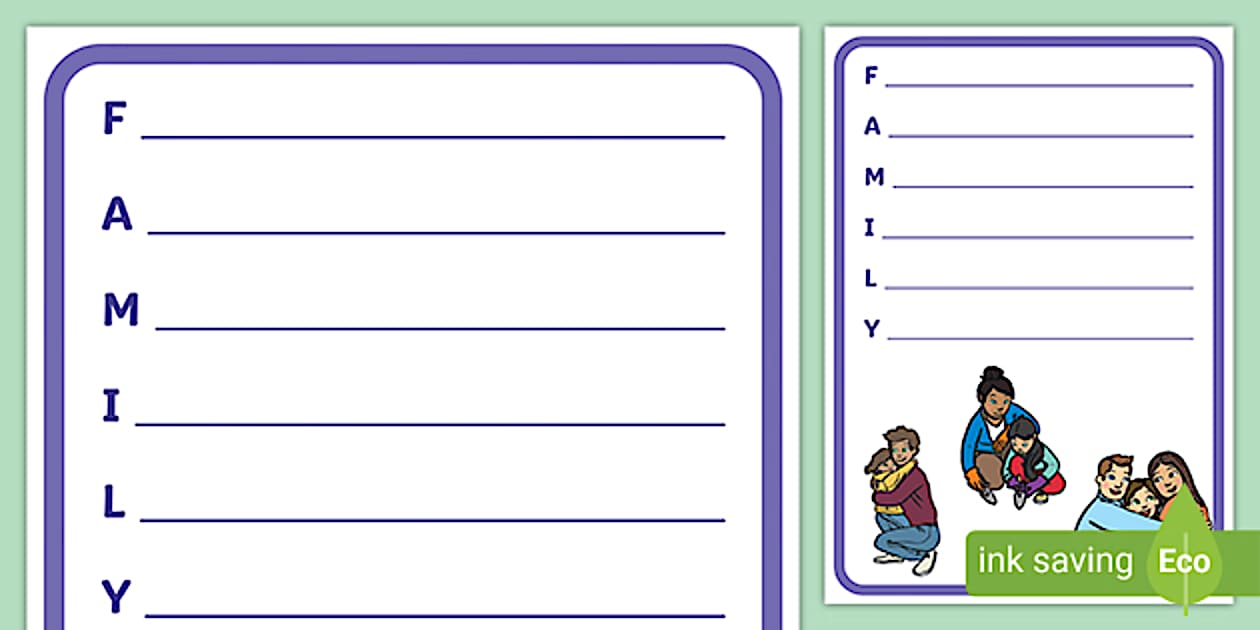 Family Acrostic Poem (teacher made) - Twinkl