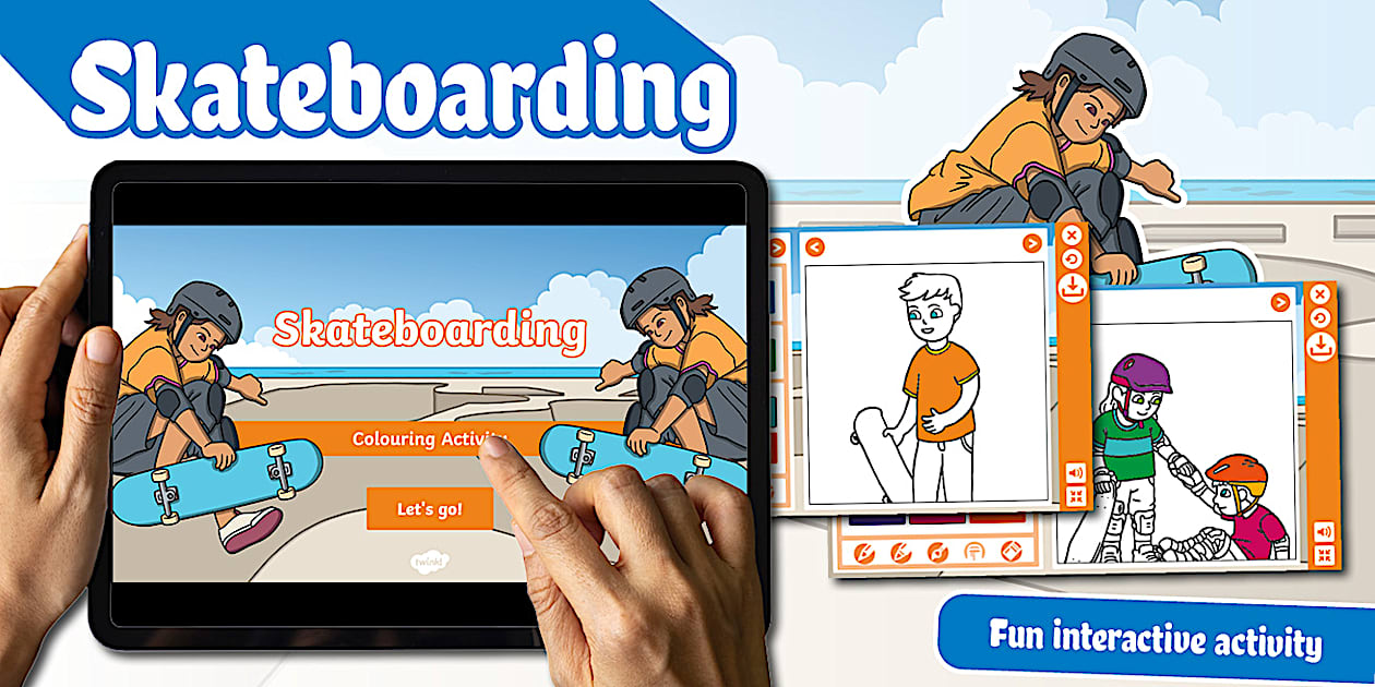 Skateboarding Interactive Colouring - Twinkl