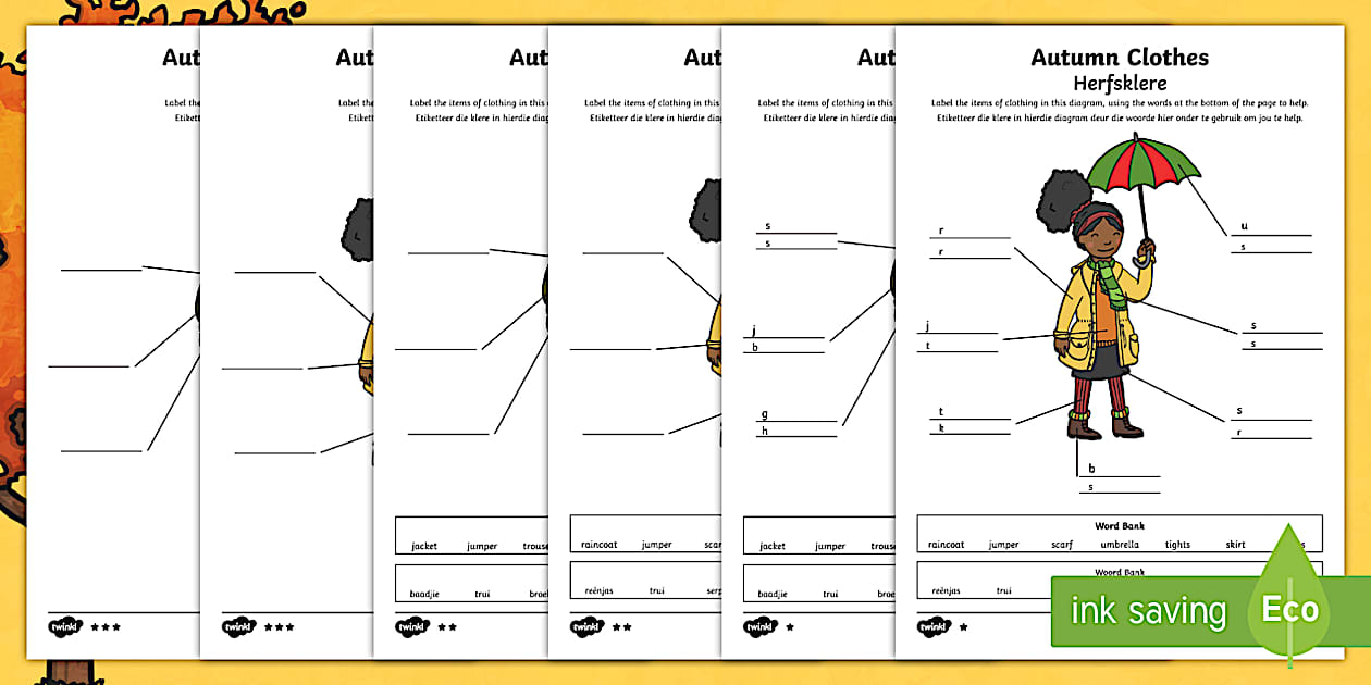 Autumn Clothes Labelling Differentiated Worksheets – EAL