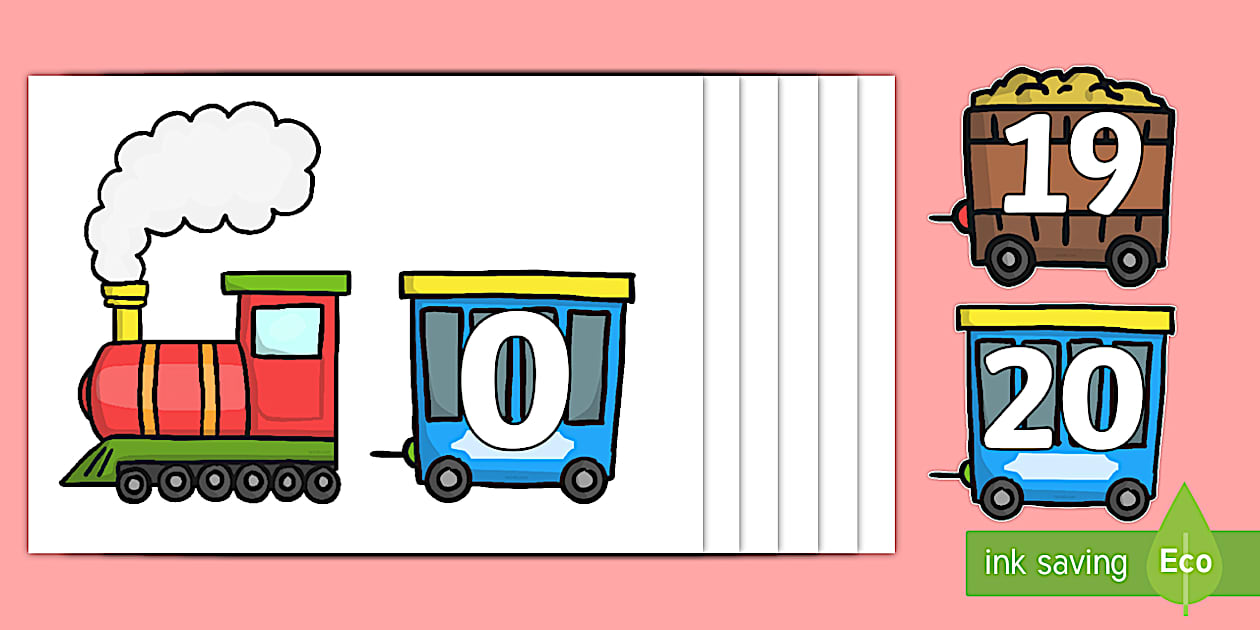 0 to 20 on Trains Cut-Outs - 0-20, 0 (teacher made) - Twinkl