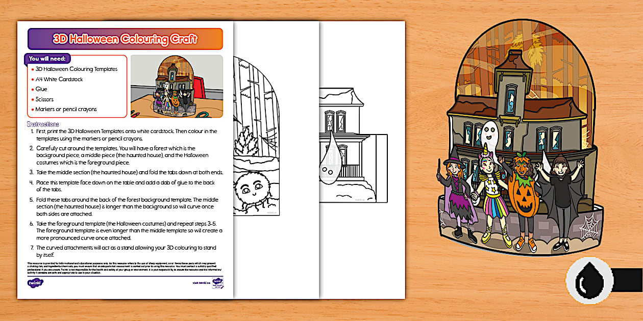 3D Halloween Colouring Craft (teacher made) - Twinkl