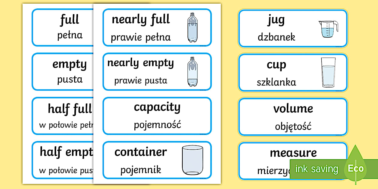Capacity Word Cards English/Polish (Teacher-Made) - Twinkl