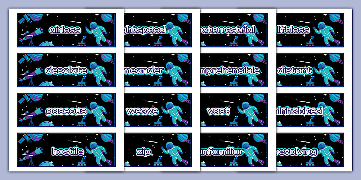 Space-Themed Space Descriptive Word Cards (teacher made)