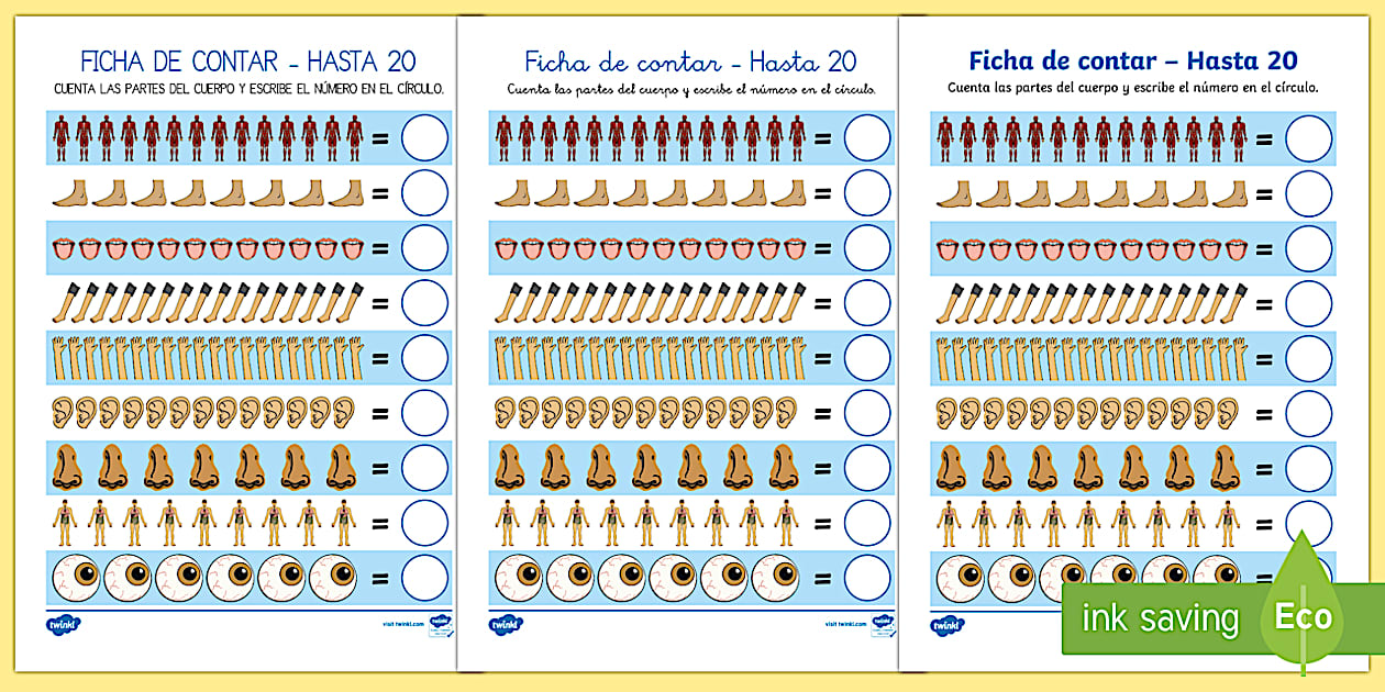 Ficha: Contar hasta 20 - Mi cuerpo - Twinkl