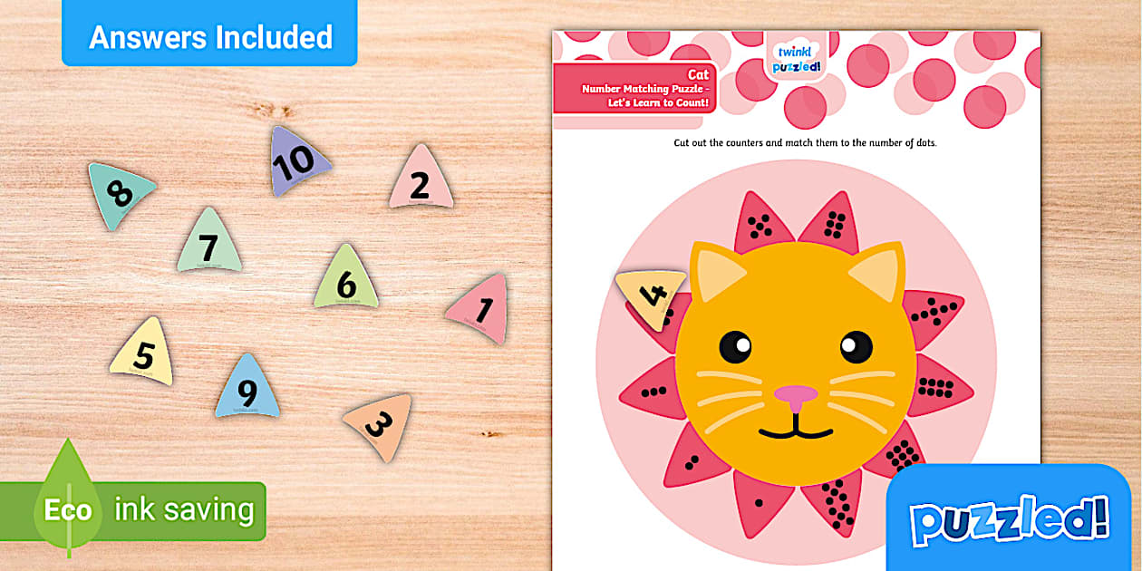 Cat Number Matching Puzzle - Learn to Count! (Teacher-Made)