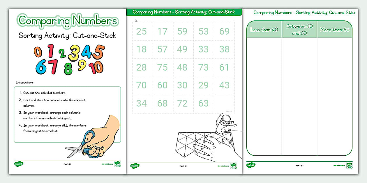 Gr 2: Comparing Numbers: Sorting Activity: Cut-and-Stick