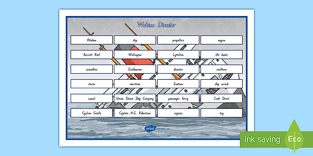 Wahine Disaster Word Mat (teacher made) - Twinkl