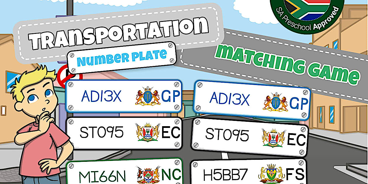 Preschool- Transportation: Number Plate Matching Game